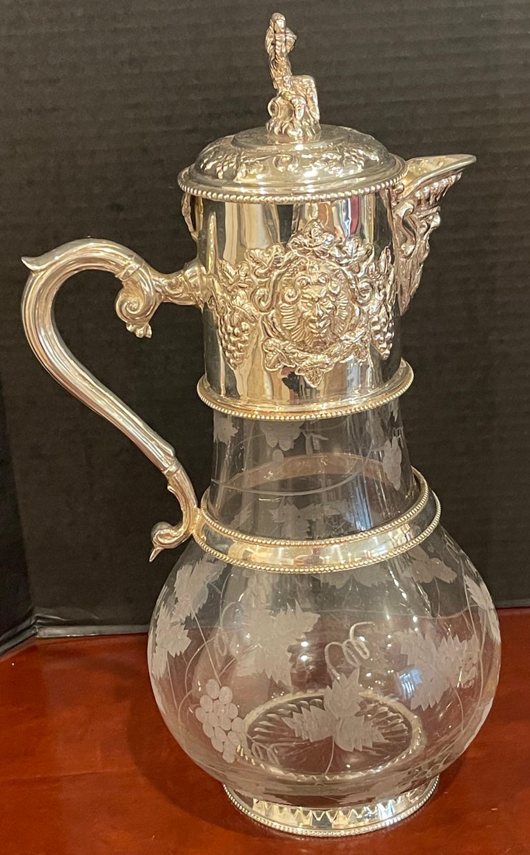Pair of English Sliver Plated and Engraved Glass Claret Jugs For Sale ...