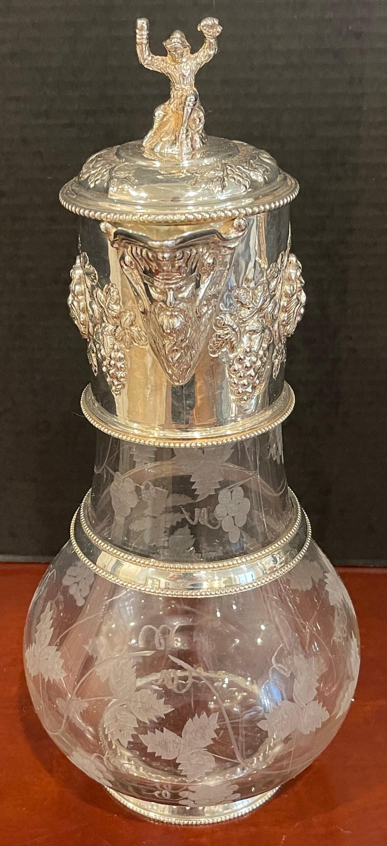 Pair of English Sliver Plated and Engraved Glass Claret Jugs For Sale ...