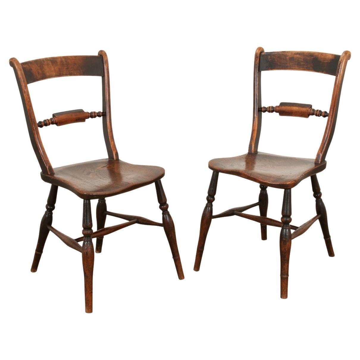Pair of English Solid Oak Oxford Chairs For Sale at 1stDibs