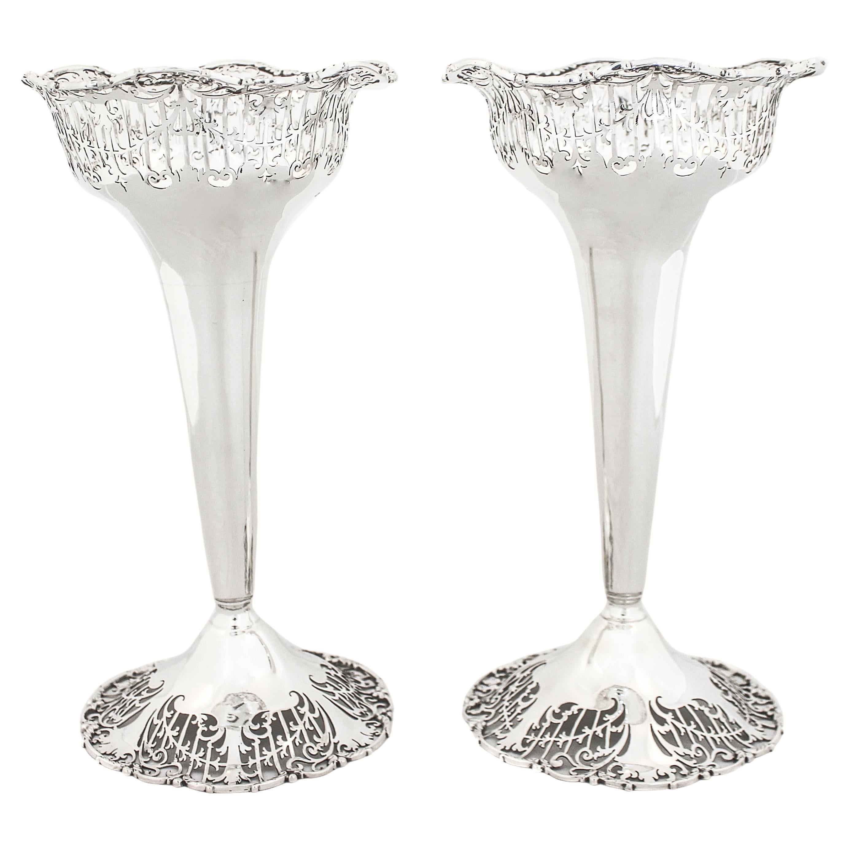 Pair of English Sterling Silver Vases For Sale at 1stDibs