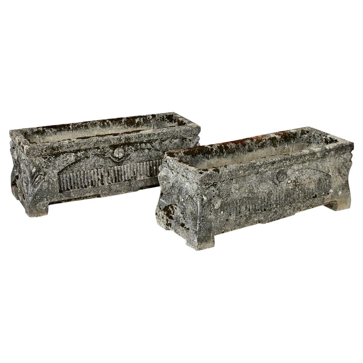 Pair of English Lead Planters with Scallop Shell Motif, Square at 1stDibs