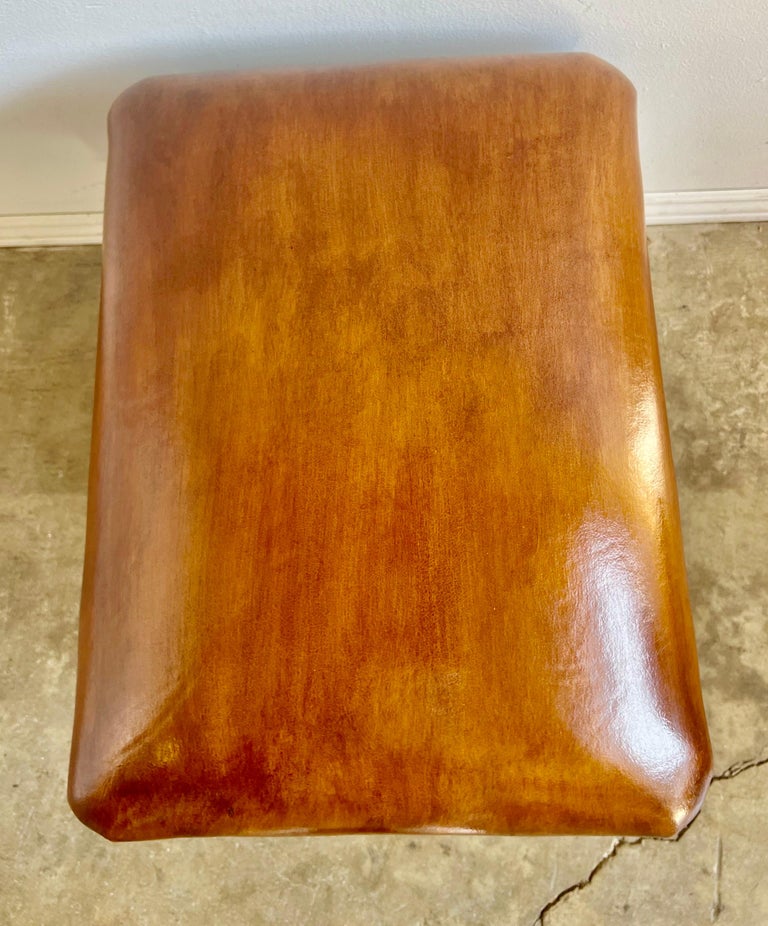 Pair of English Walnut Leather Benches W/ Nailhead Trim Detail at 1stDibs