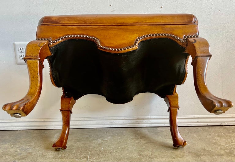 Pair of English Walnut Leather Benches W/ Nailhead Trim Detail at 1stDibs