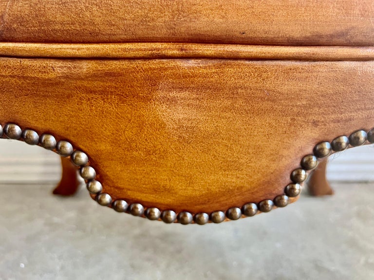 Pair of English Walnut Leather Benches W/ Nailhead Trim Detail at 1stDibs