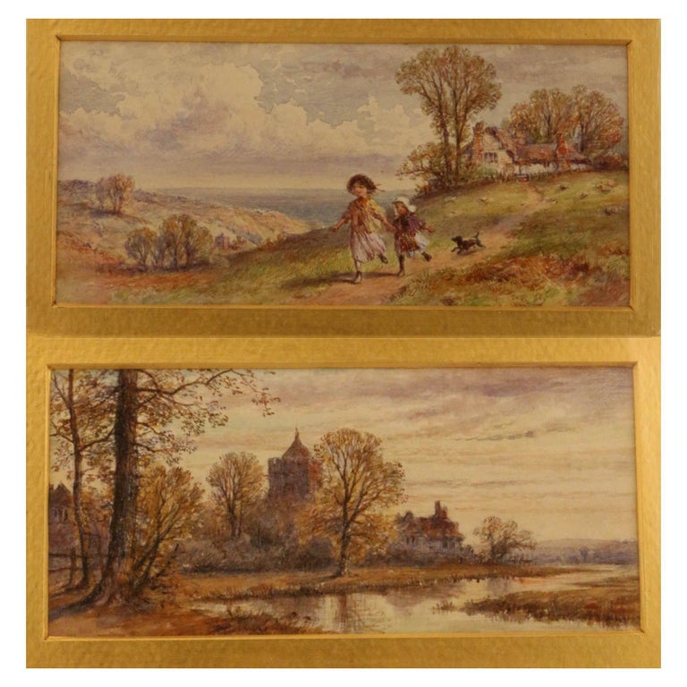 Pair of English Watercolours, Country Scenes For Sale at 1stDibs
