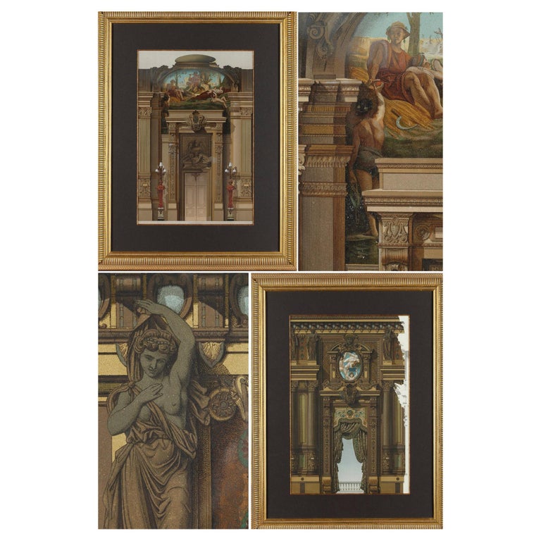 Pair of Engravings with Polychrome Decoration of a Palace Interior For ...