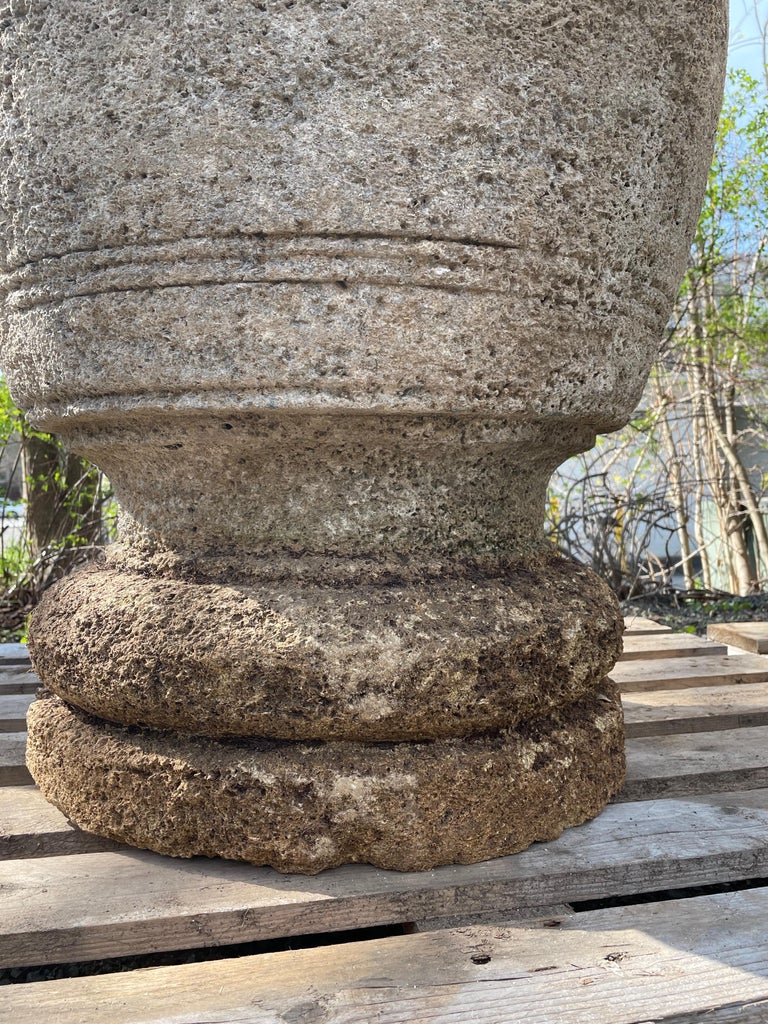 Pair of Enormous French Hand-Carved Stone Planters on Integral Feet at ...