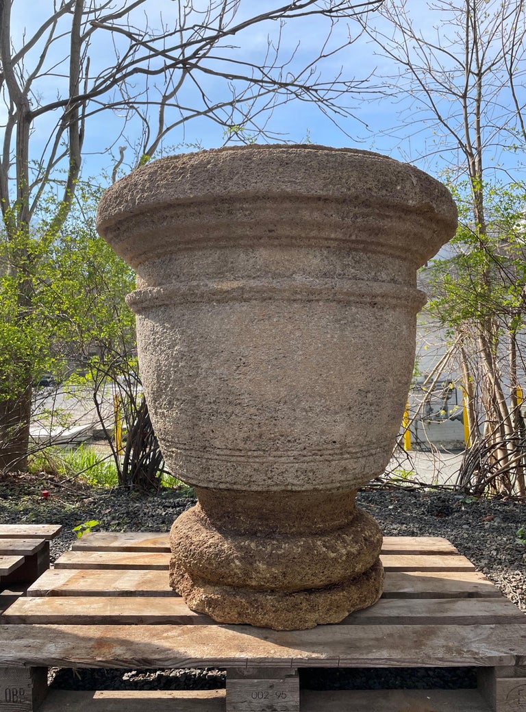 Pair of Enormous French Hand-Carved Stone Planters on Integral Feet at ...