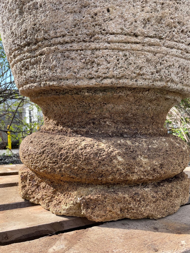 Pair of Enormous French Hand-Carved Stone Planters on Integral Feet at ...