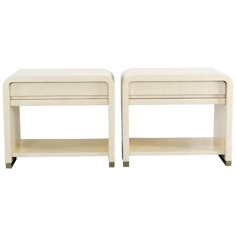 Pair of Enrique Garcel Tessellated Bone Bedside Tables, 1988 at 1stDibs