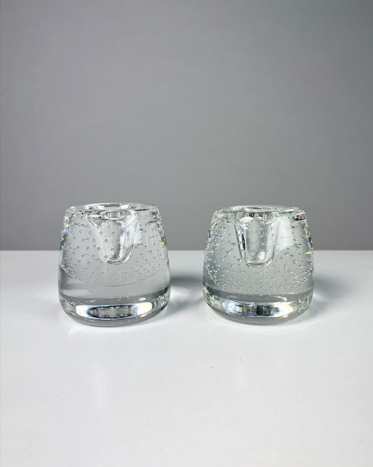 Pair of Ernest Gordon Crystal Bubble Glass Candle Holders Afors, Sweden ...