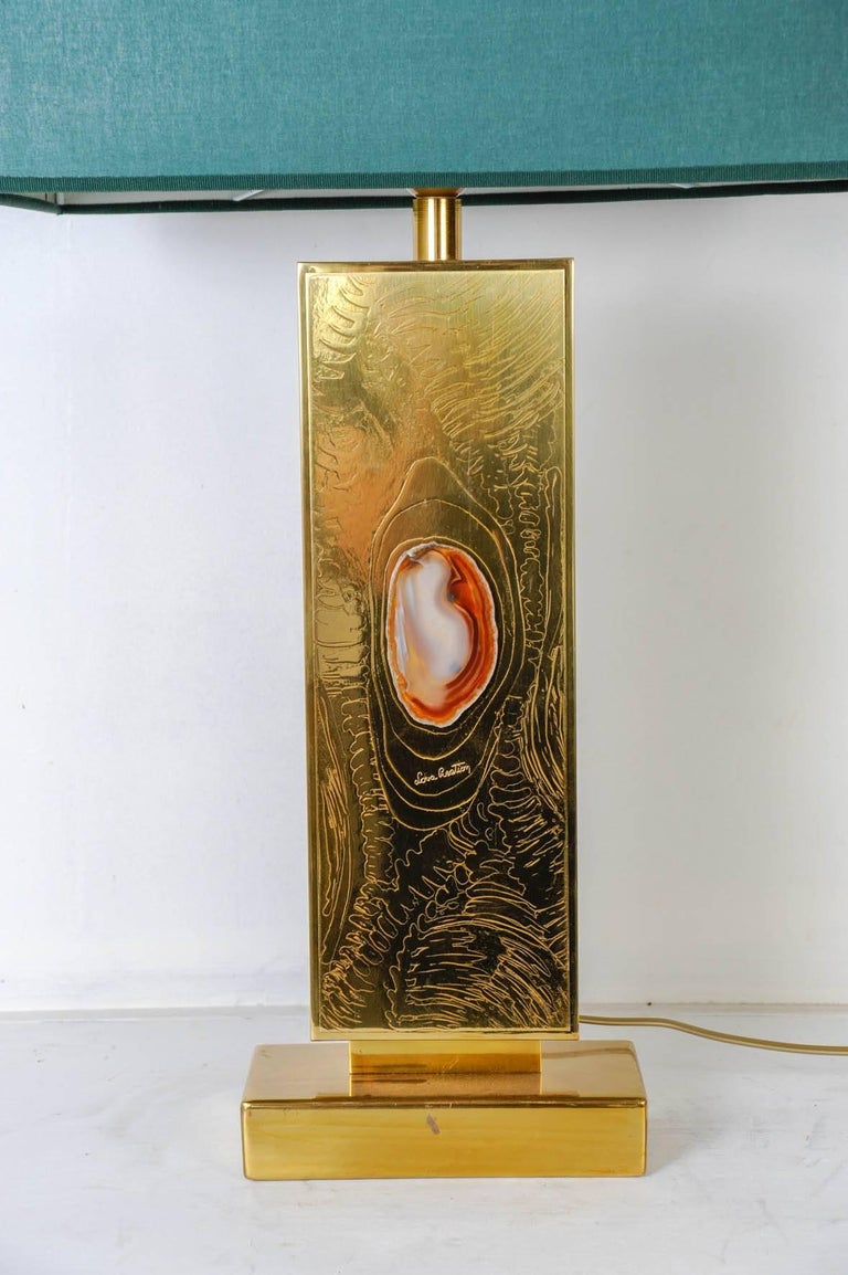 Pair of Etched Brass 1970s Lamps by Georges Mathias For Sale at 1stDibs