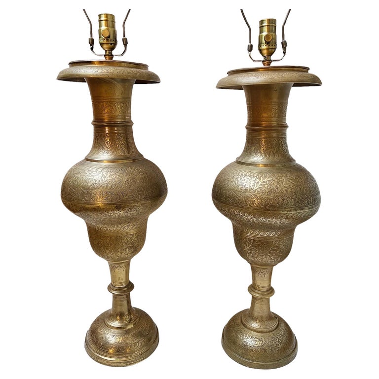 Pair of Etched Brass Lamps For Sale at 1stDibs