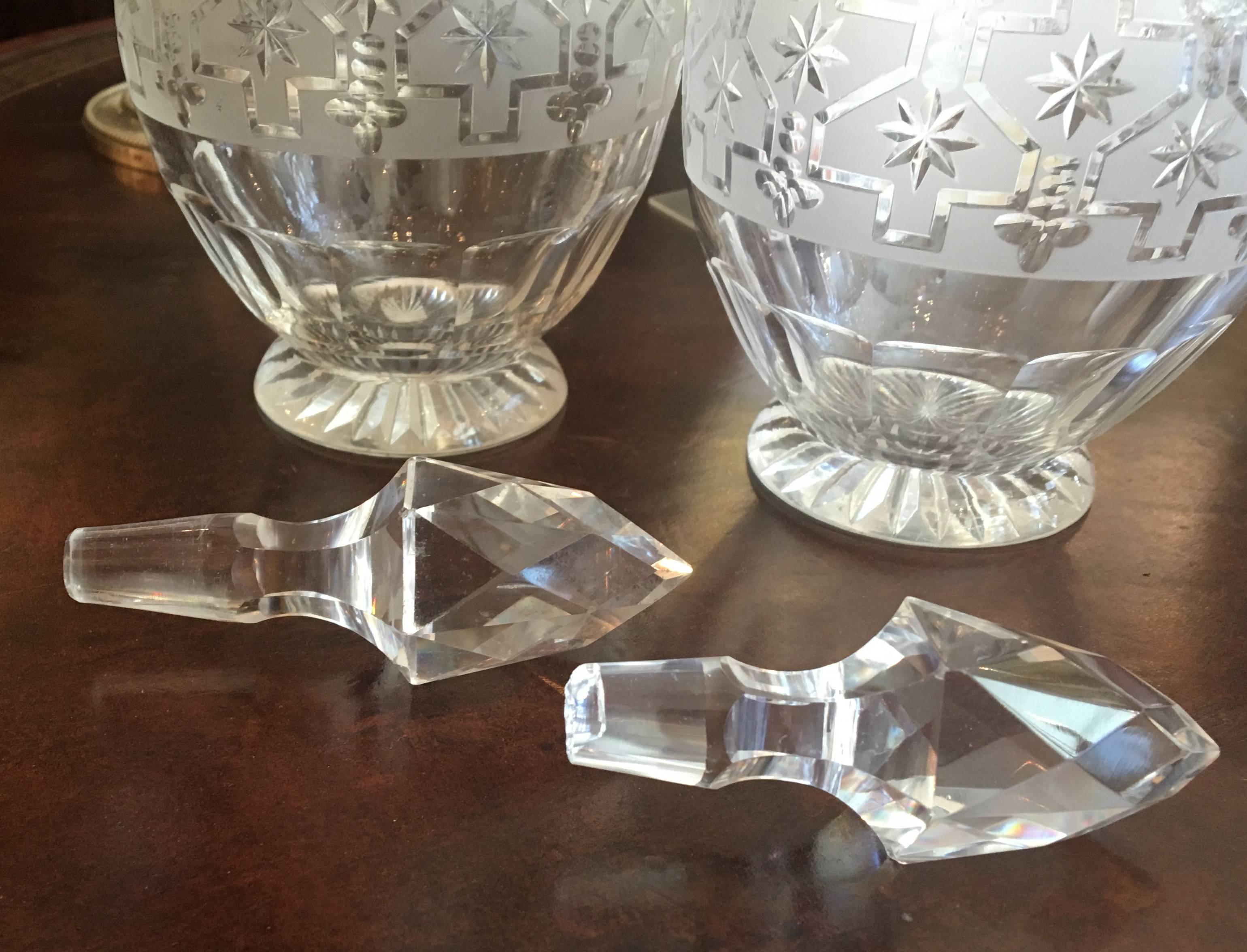 Pair of Etched Glass Decanters For Sale at 1stDibs