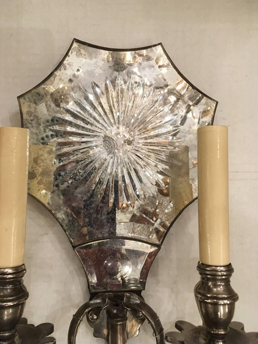 Pair of Etched Mirror Sconces For Sale at 1stDibs