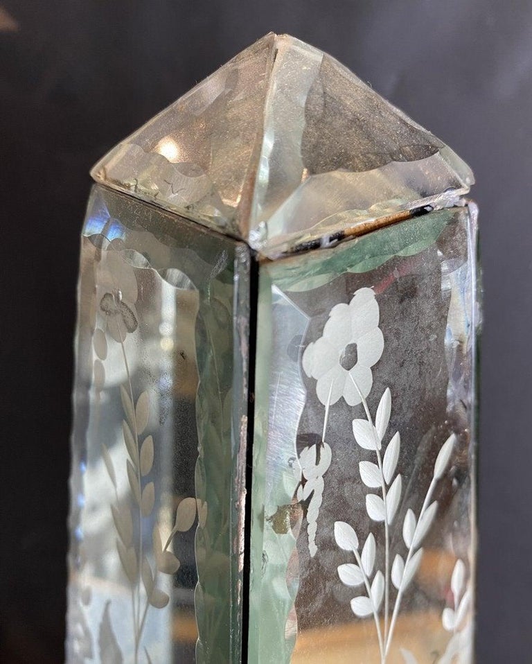 Pair of Etched Mirrored Obelisks at 1stDibs