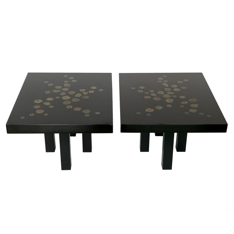 Pair of Etienne Allemeersch Pyrite Inlaid End Tables at 1stDibs