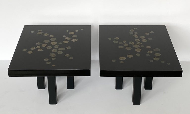 Pair of Etienne Allemeersch Pyrite Inlaid End Tables at 1stdibs