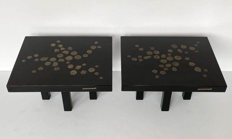 Pair of Etienne Allemeersch Pyrite Inlaid End Tables at 1stDibs