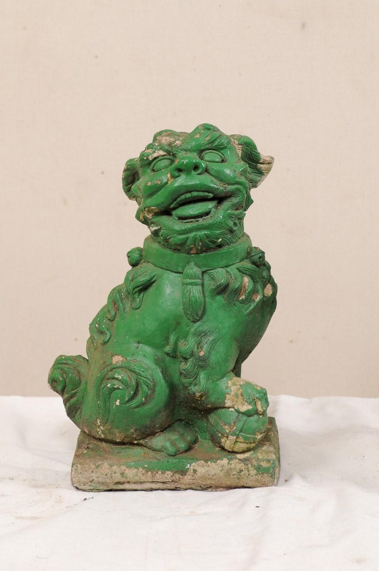 Pair of European Foo Dog Statues with their Original Green Paint For ...