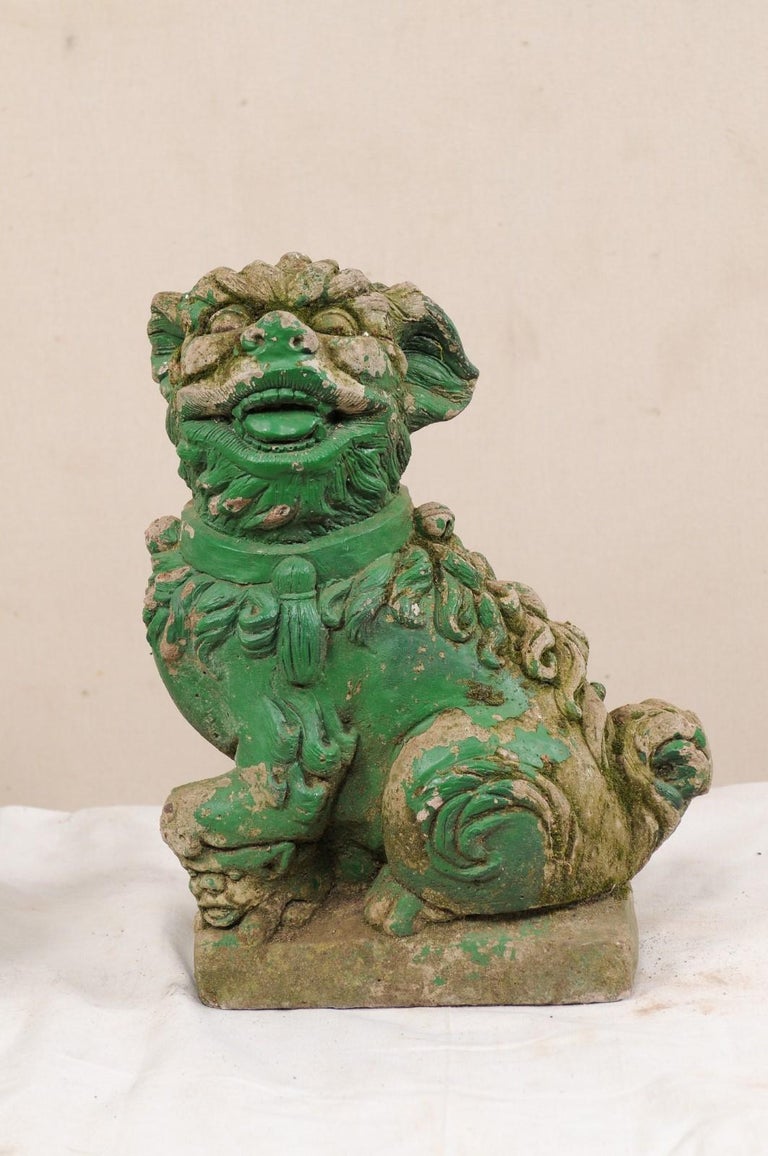 Pair of European Foo Dog Statues with their Original Green Paint For ...
