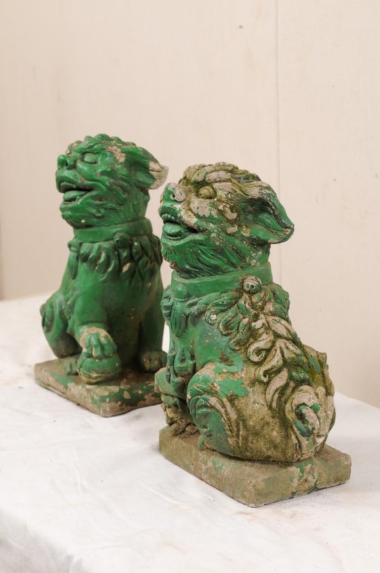 Pair of European Foo Dog Statues with their Original Green Paint For ...