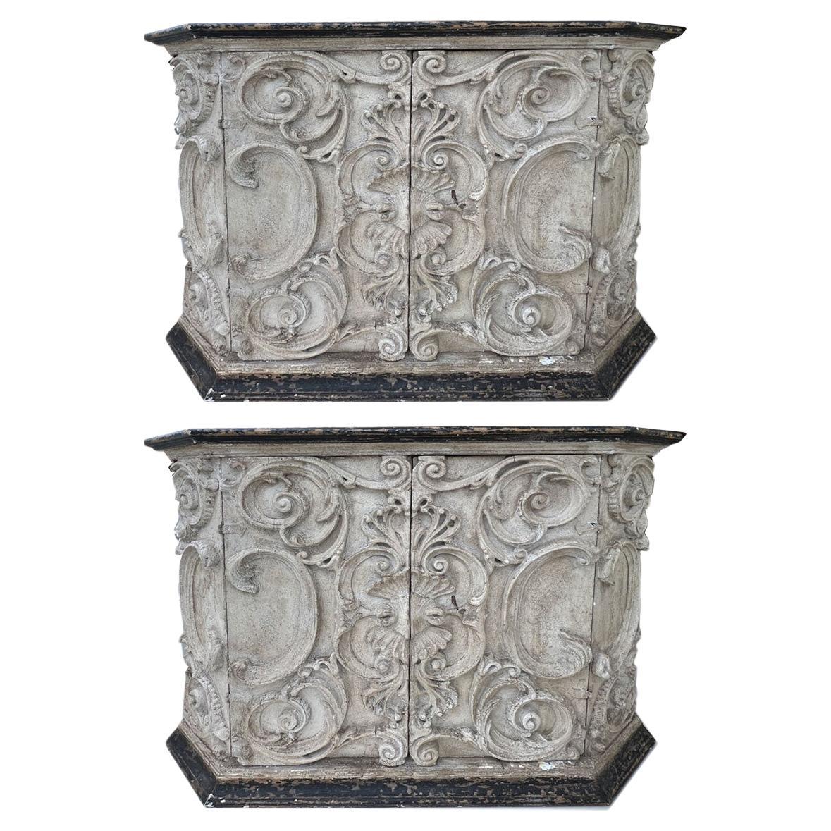 Pair of European Mid-Century Sculpted and Painted Buffets For Sale at ...
