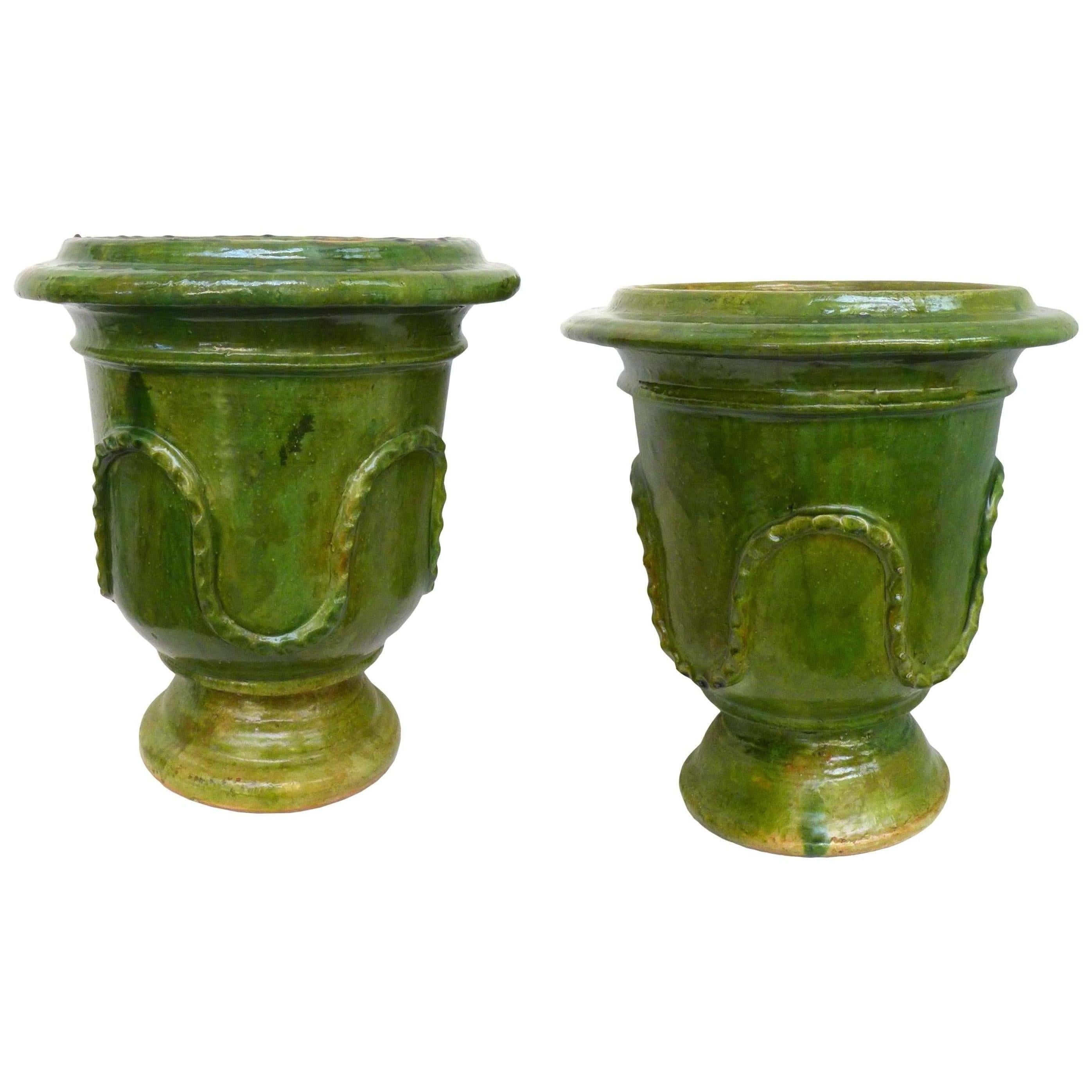 Pair of European Neoclassical Glazed Terracotta Planters For Sale at ...