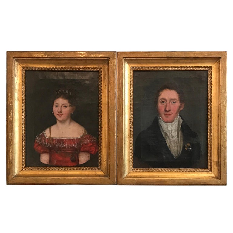 Pair of European Portraits of an Aristocratic Couple, 1819 For Sale at ...