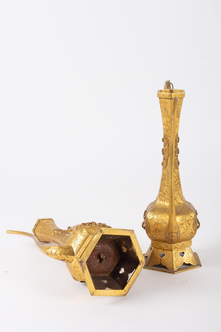 Pair of Ewers, China, Golden Copper Decor Flower Rinceau, Asian Art at ...