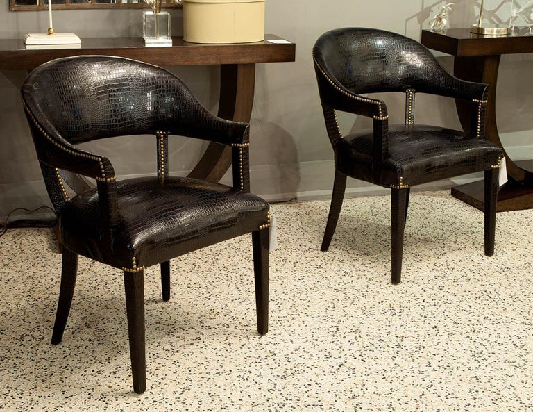 Pair of Executive Arm Chairs Fully Upholstered in Faux Croc Leather For ...