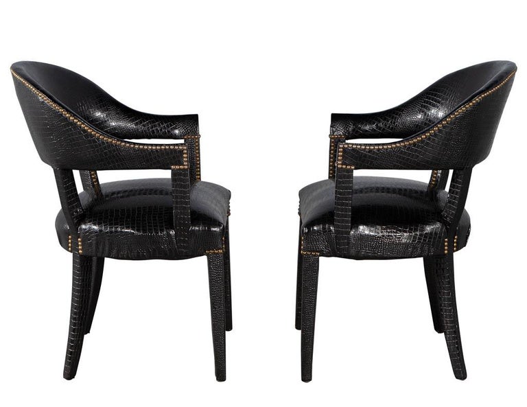 Pair of Executive Arm Chairs Fully Upholstered in Faux Croc Leather For ...