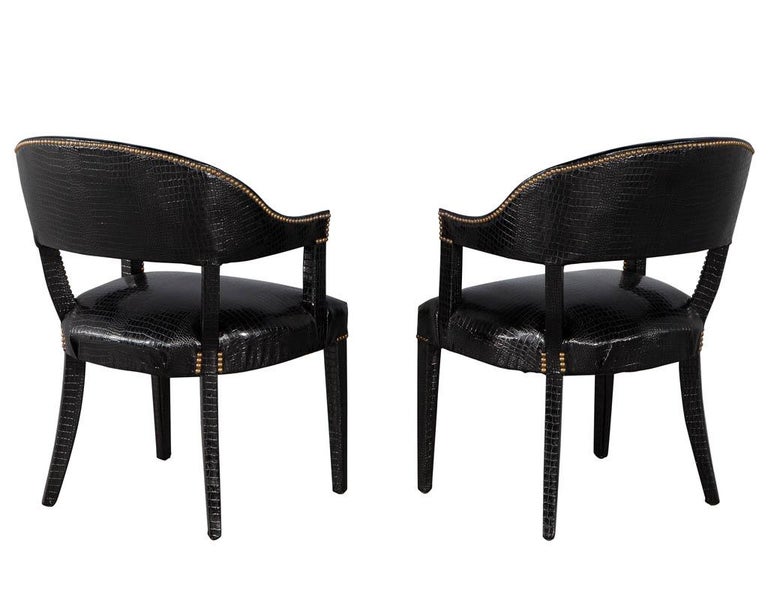 Pair of Executive Arm Chairs Fully Upholstered in Faux Croc Leather For ...