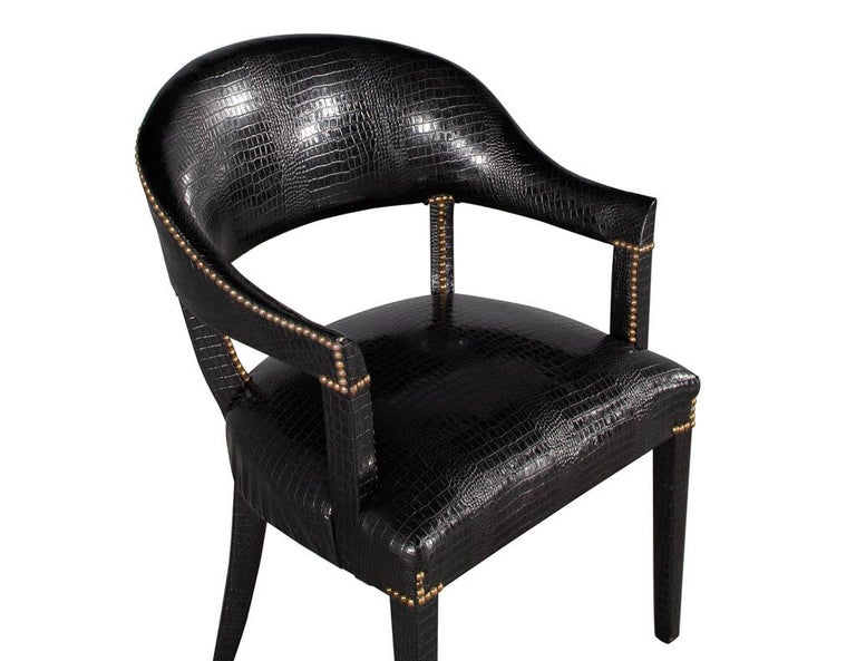 Pair of Executive Arm Chairs Fully Upholstered in Faux Croc Leather For ...