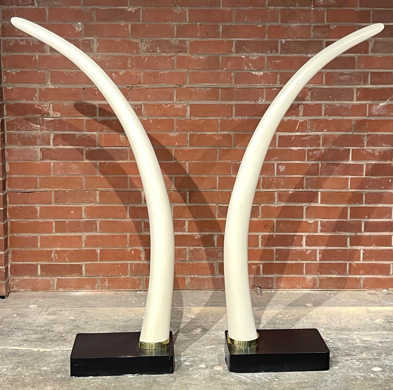 Pair of Exotic Mid Century Lacquered Faux Elephant Tusk Sculptures For ...