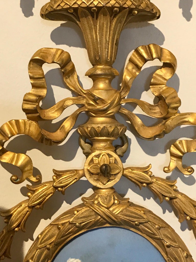Pair of Exquisite Adam Style Ormolu Wall Sconces with Wedgwood Plaques ...