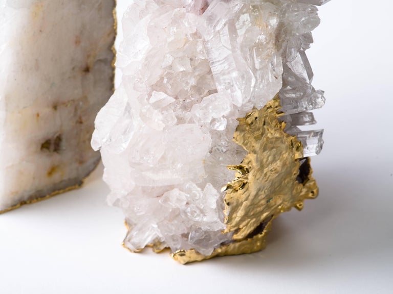 Pair of Exquisite Rock Crystal Quartz Bookends Wrapped in 24-Karat Gold ...