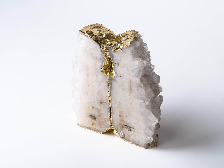 Pair of Exquisite Rock Crystal Quartz Bookends Wrapped in 24-Karat Gold ...
