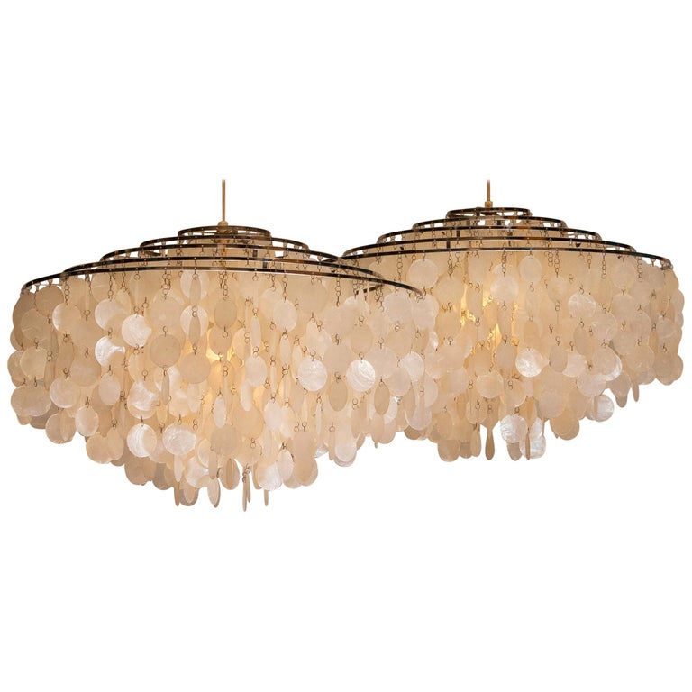 Pair of Extra Large Capiz Shell Chandeliers by Verner Panton for Luber ...