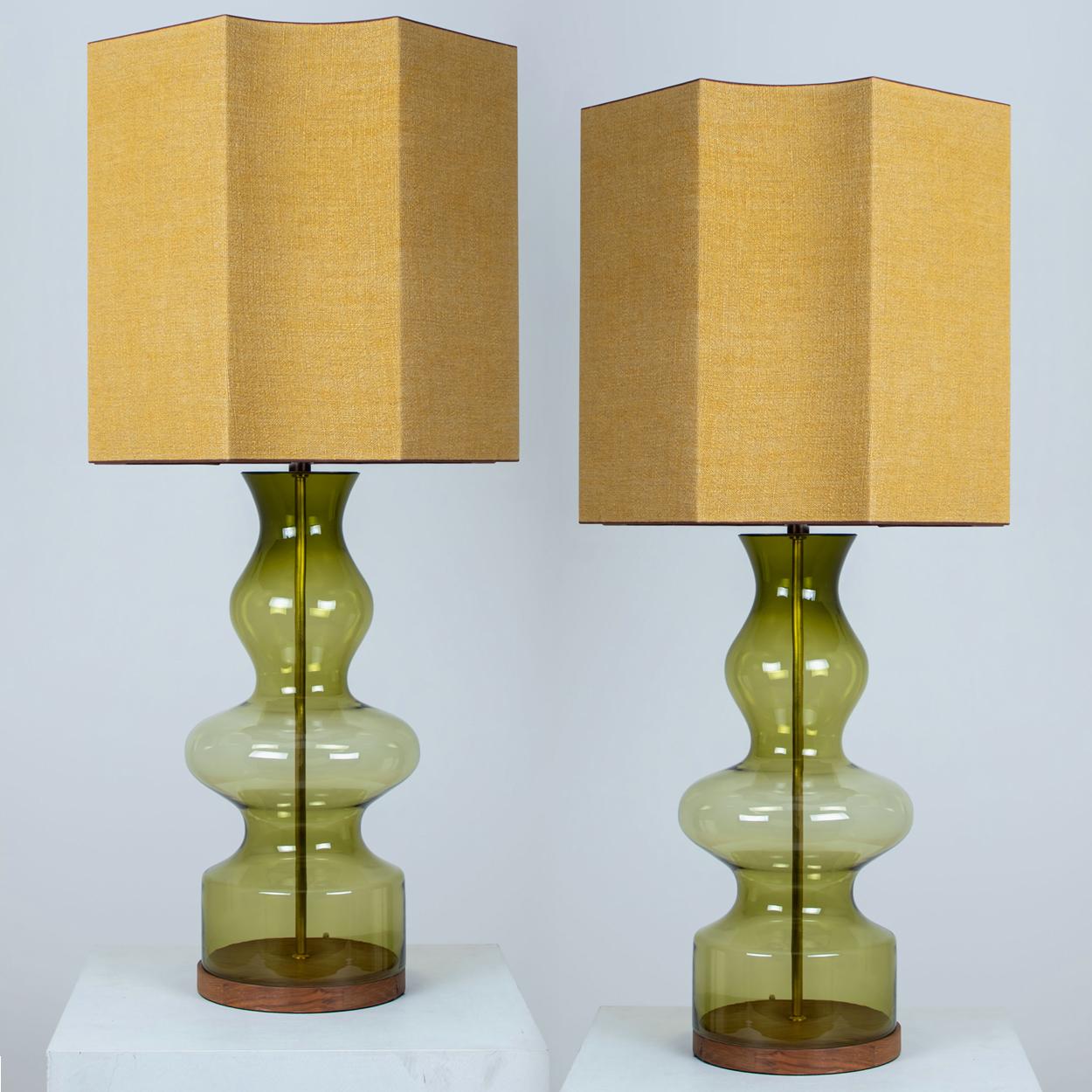 Pair of Extra Large Glass Shaped Table Lamp with Custom Made Silk Lamp ...