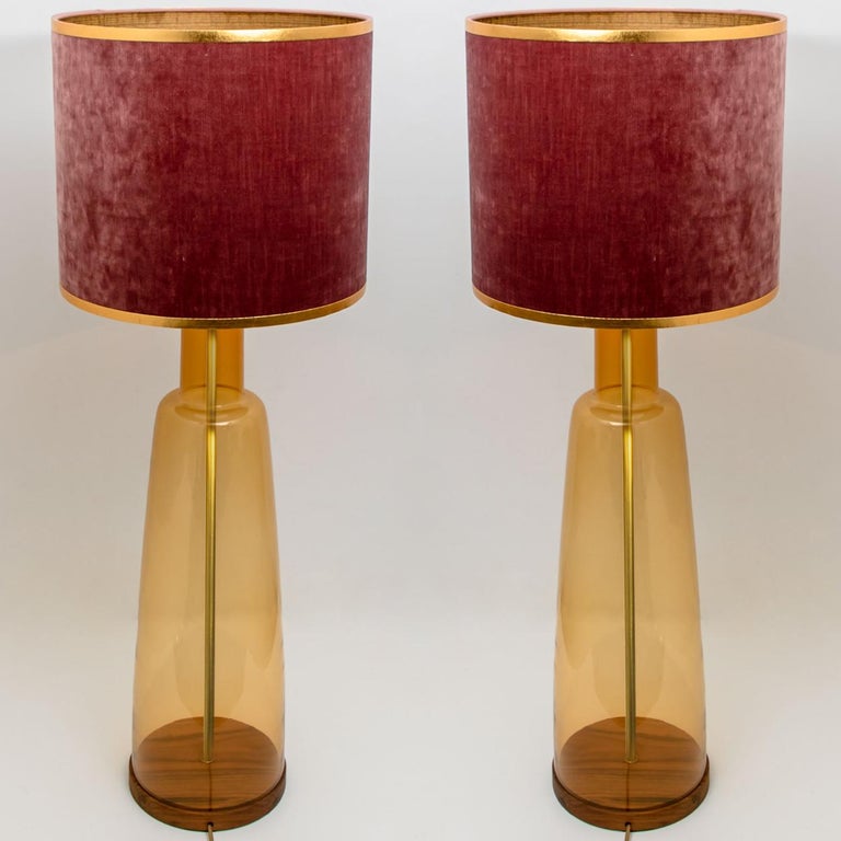 Pair of Extra Large Glass Shaped Table Lamps with Lampshades, Design R ...