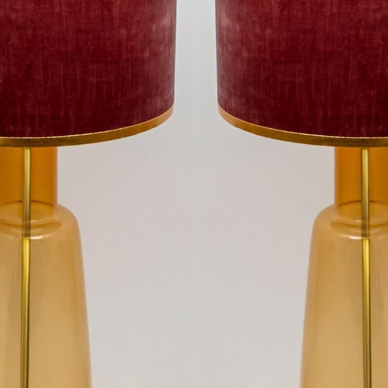 Pair of Extra Large Glass Shaped Table Lamps with Lampshades, Design R ...