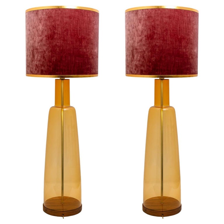 Pair of Extra Large Glass Shaped Table Lamps with Lampshades, Design R ...