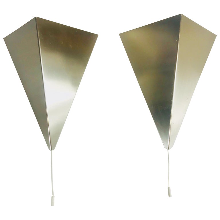 Pair of Extraordinary Triangle Metal Sconces by Bankamp, Germany, 1960s ...