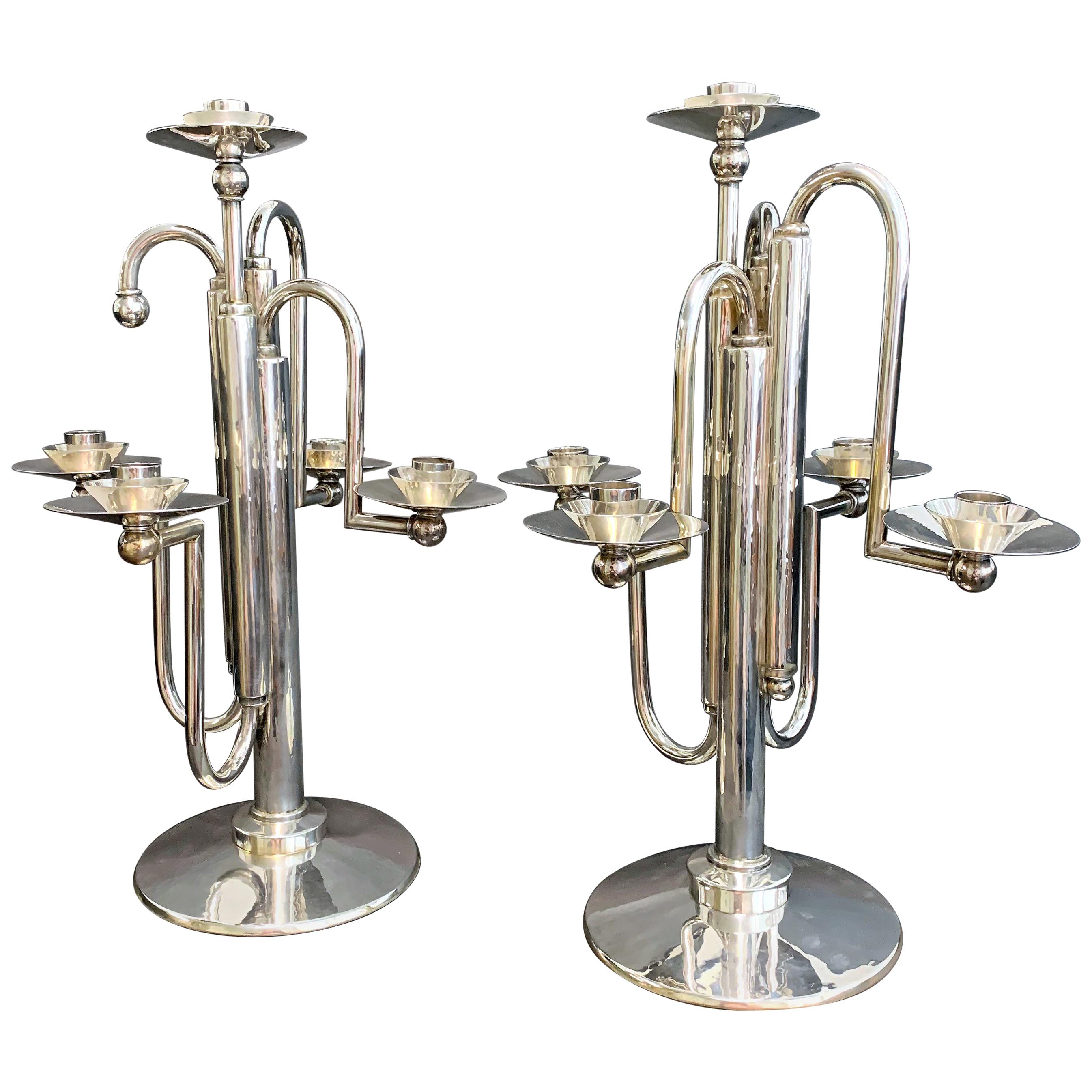 Pair of Fabulous Art Deco Midcentury Sterling Silver Candelabra, Bremen ...