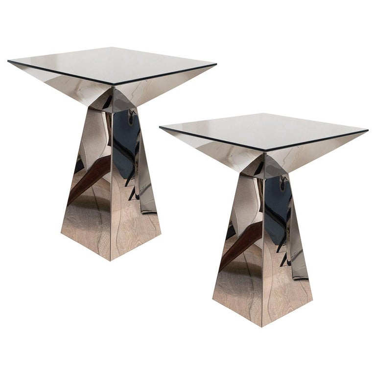 Pair of Faceted Chrome Tables For Sale at 1stDibs
