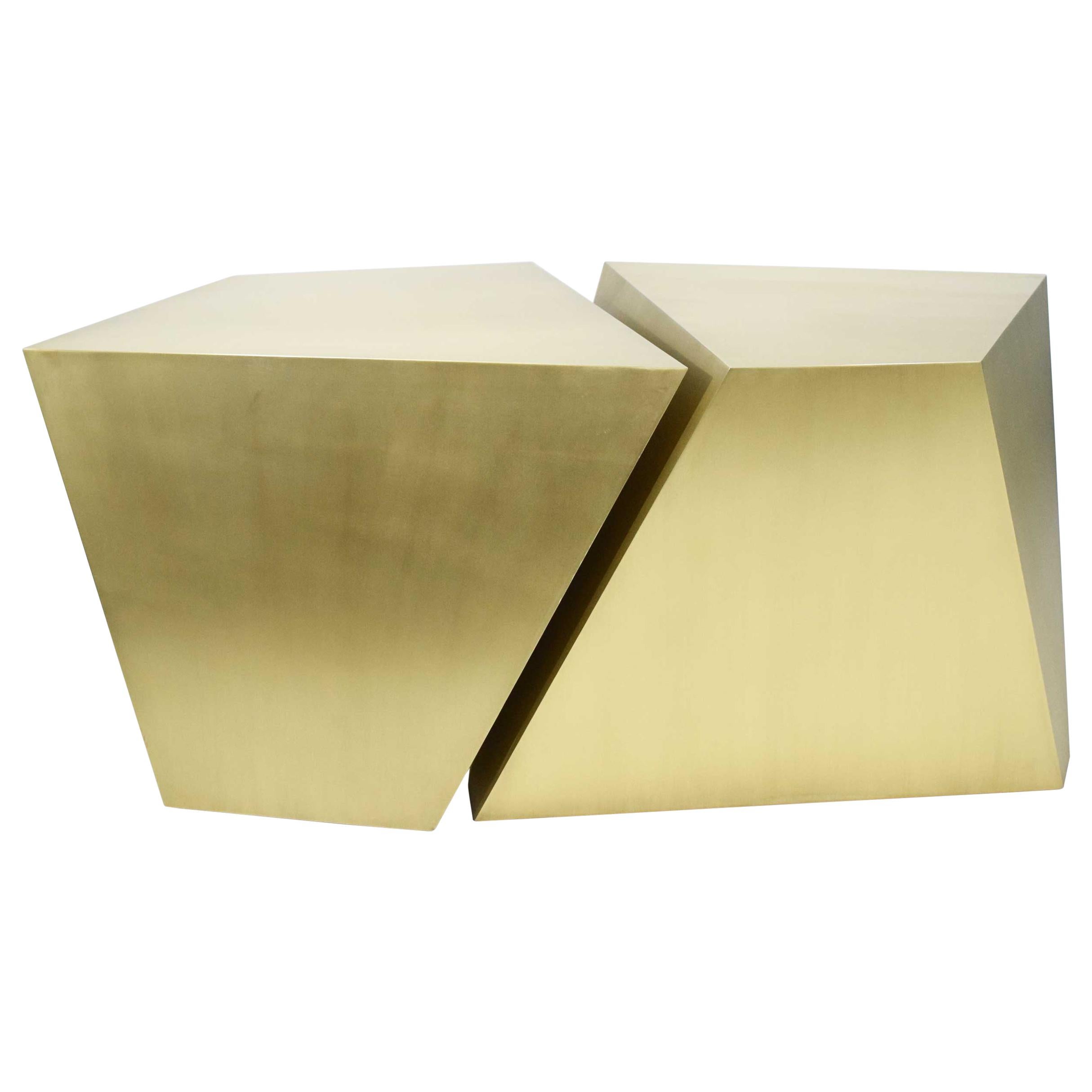 Pair of Faceted Cocktail Tables in Satin Gold Finish at 1stDibs