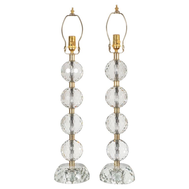 Pair of Faceted Sphere Table Lamps For Sale at 1stDibs