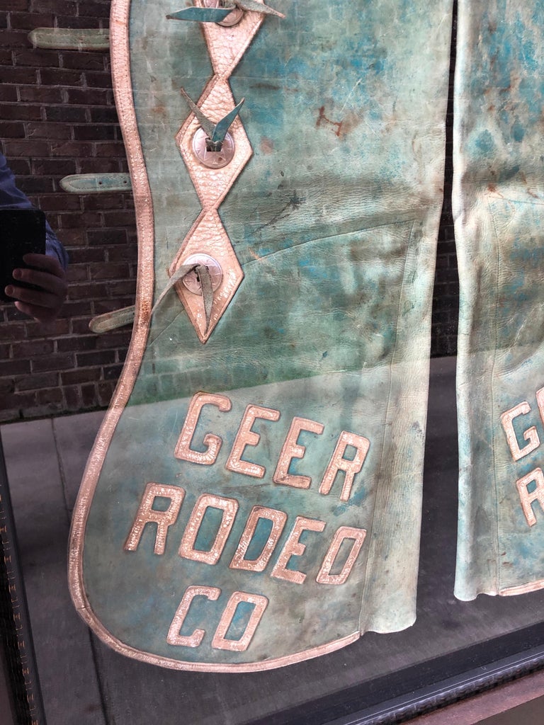 Pair of Faded Turquoise Chaps with Silver Mounts with Geer Rodeo ...