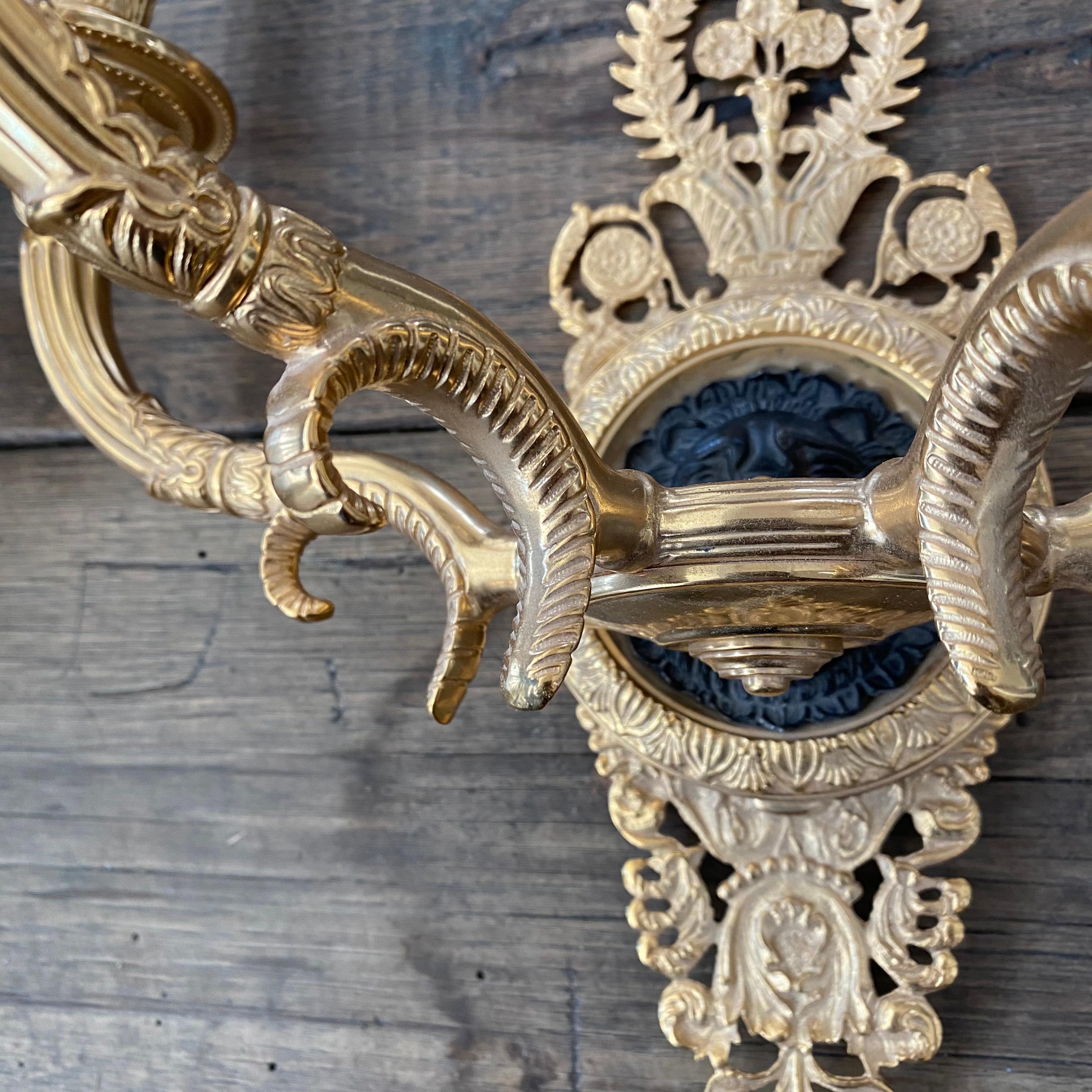 Pair of Fancy 4 Arm French Empire Brass Wall Sconces with Lions Heads ...